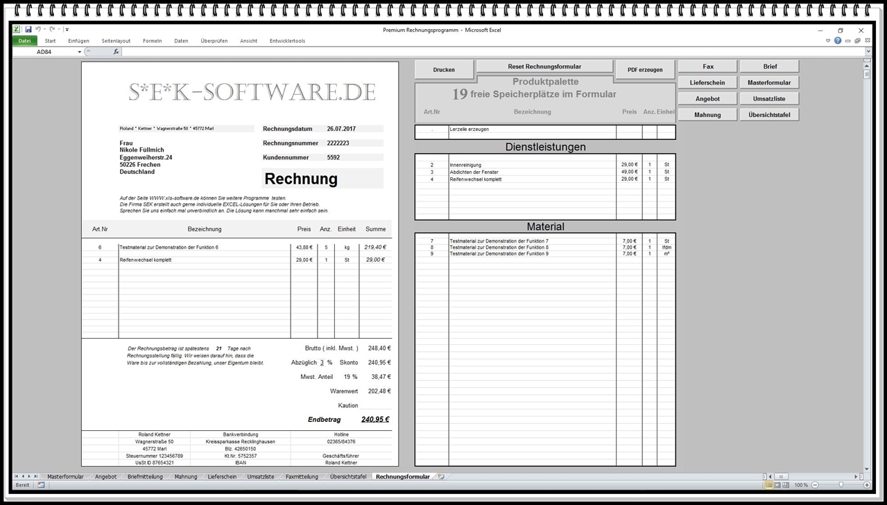 Rechnungssoftware Rechnungsprogramm mit Mahnung Angebot Lieferschein Brief Fax PDF Excel ...